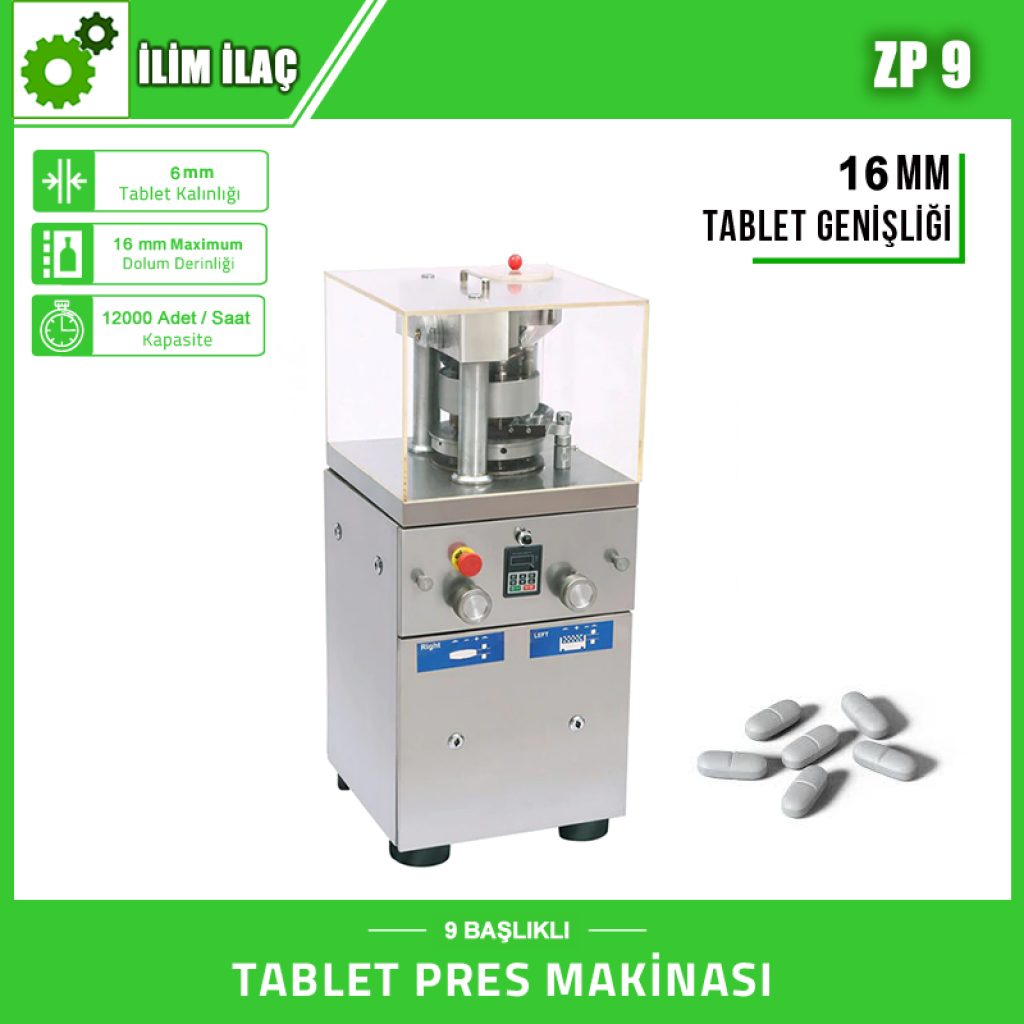 ZP-9 – TABLET PRES MAKİNASI – 16MM (ÖN SİPARİŞLE – 25 GÜNDE TESLİM ...